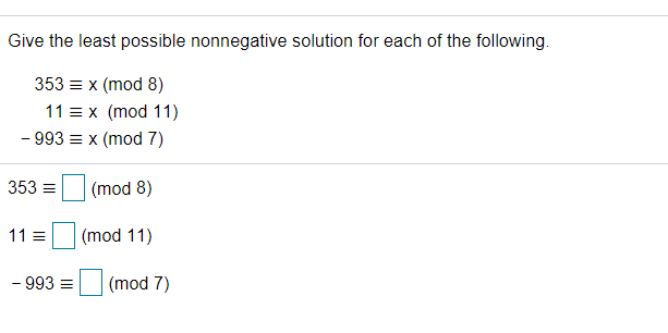 Solved Give the least possible nonnegative solution for each | Chegg.com