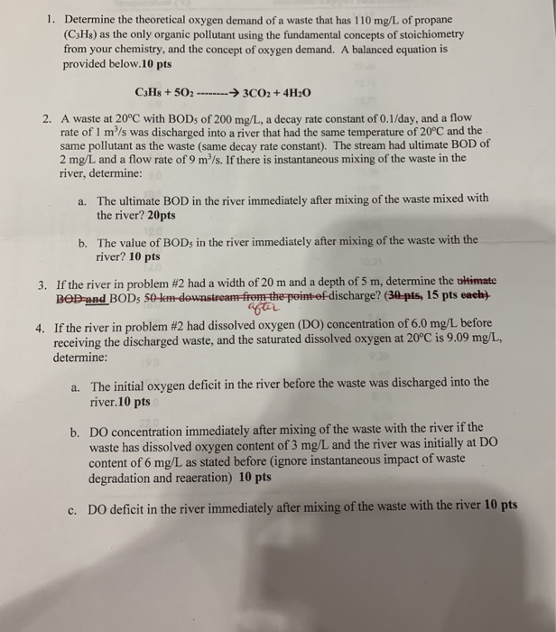Solved 1. Determine the theoretical oxygen demand of a waste | Chegg.com