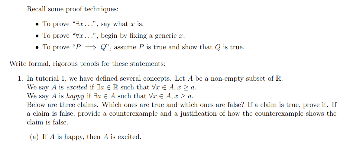 Solved Recall some proof techniques: - To prove " ∃x….., say | Chegg.com