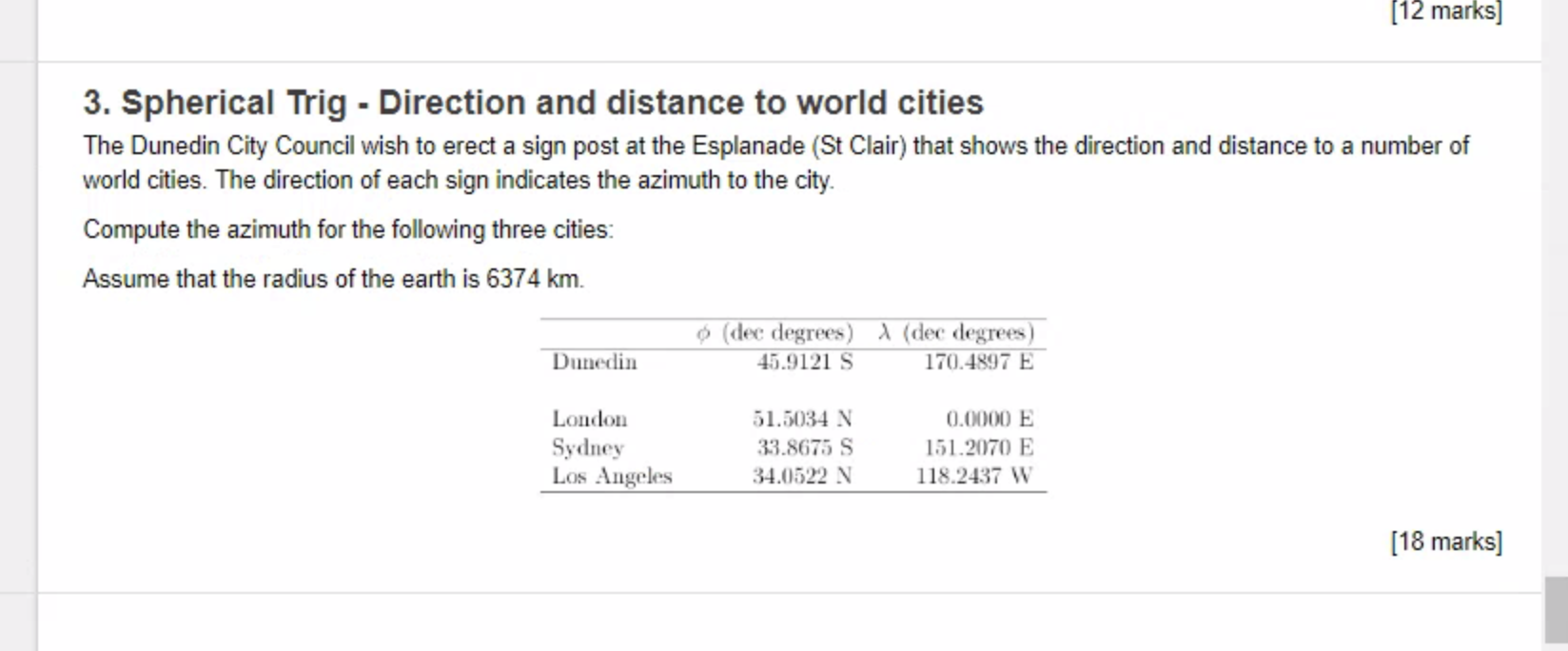 3. Spherical Trig - Direction and distance to world | Chegg.com