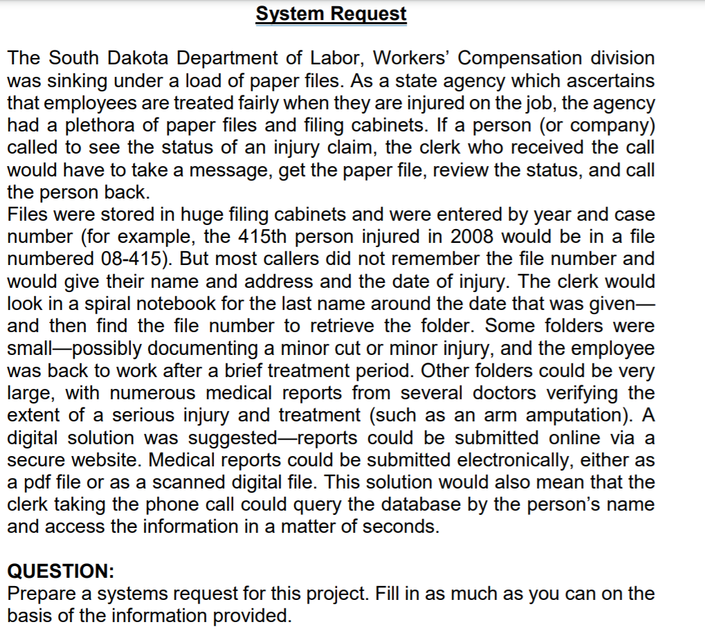 Solved System Request The South Dakota Department of Labor, | Chegg.com
