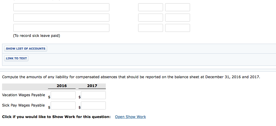 Solved To record sick leave paid) SHOW LIST OF ACCOUNTS | Chegg.com