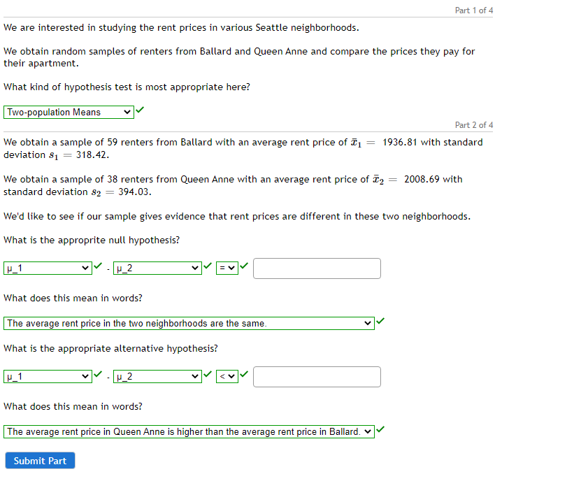 Solved Part 1 of 4 We are interested in studying the rent | Chegg.com