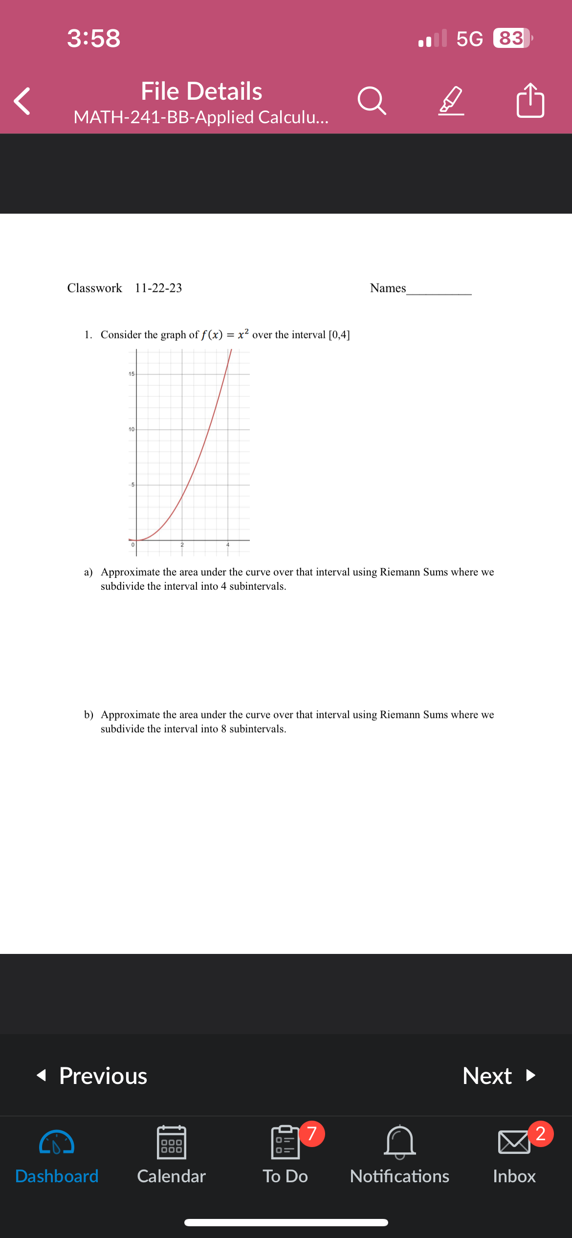 Solved Consider the graph of f(x)=x2 ﻿over the interval | Chegg.com