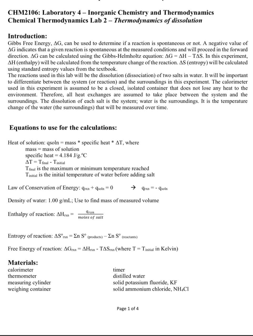 Solved Thermodynamics Lab 2 - Heat of solution | Chegg.com