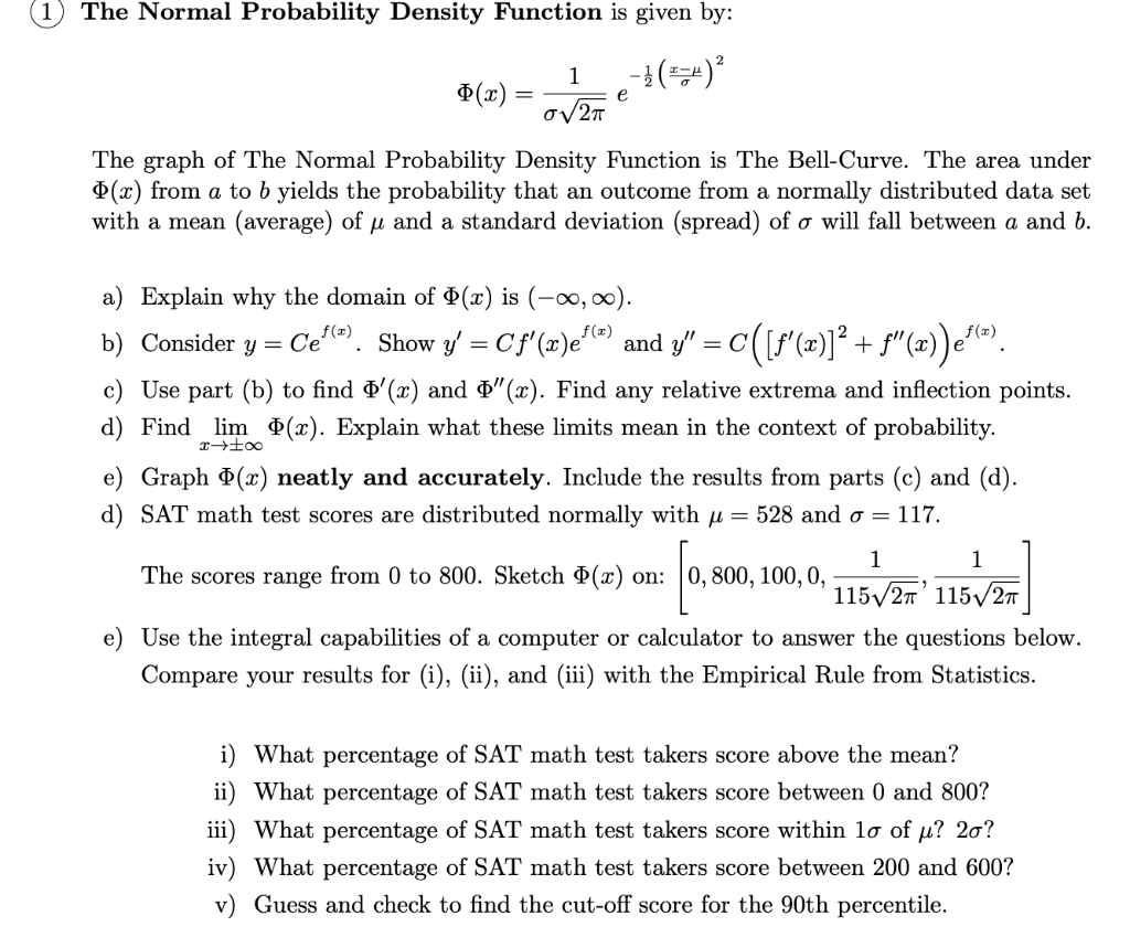 Solved 1 The Normal Probability Density Function is given | Chegg.com