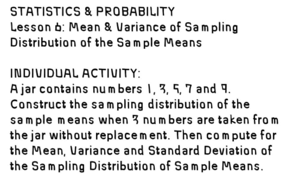 Solved STATISTICS & PROBABILITY Lesson b: Mean & Variance of | Chegg.com
