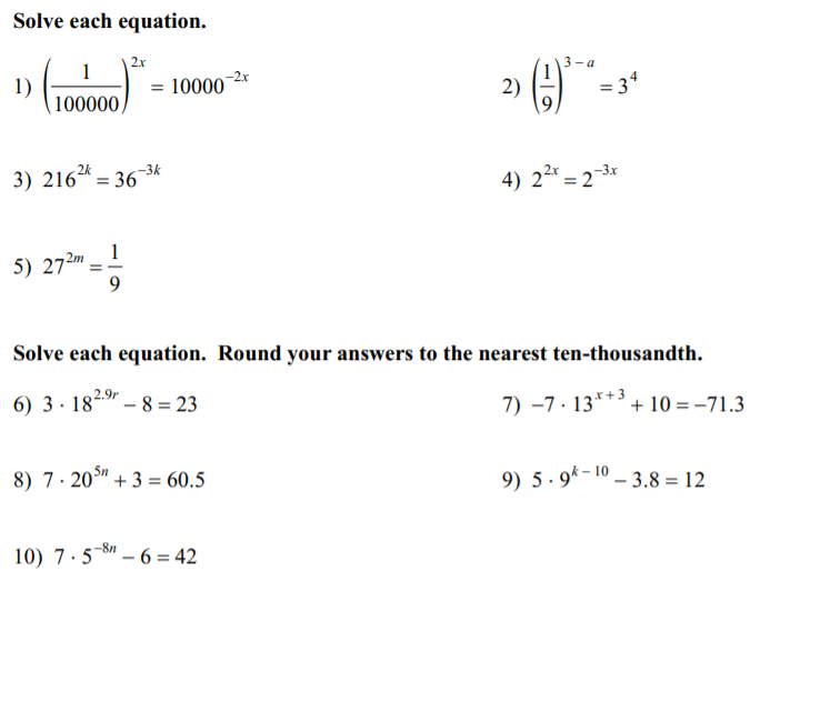 Solved solve each equation. Round your answers to the | Chegg.com