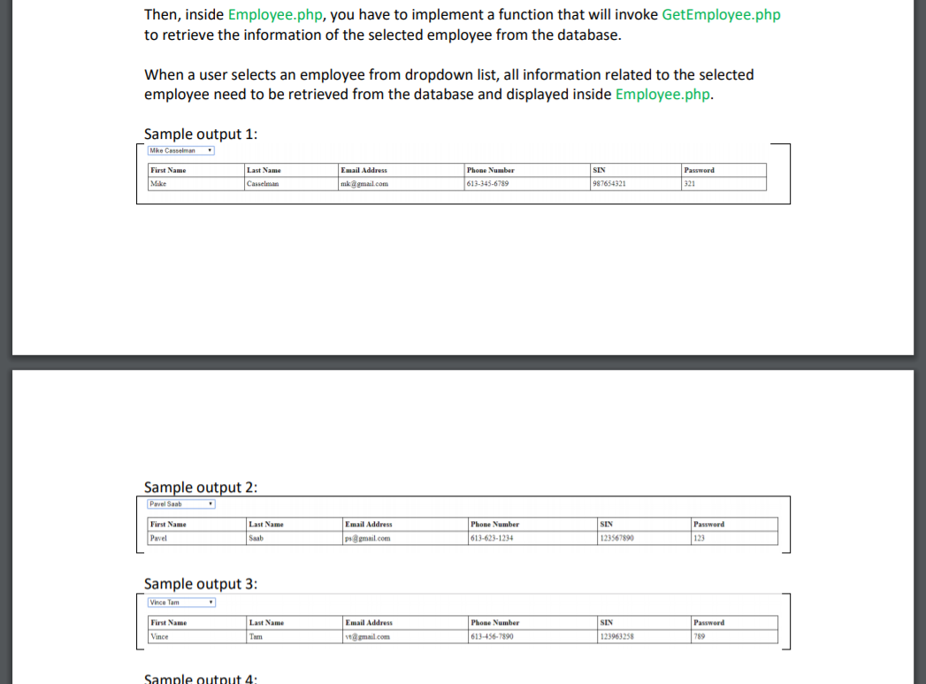 Web Programming request. This is the 'Employee' table | Chegg.com