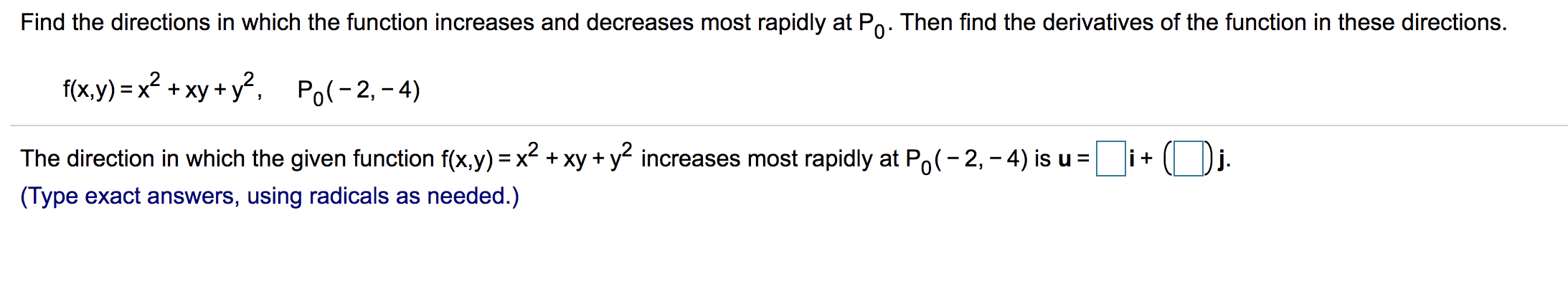 Solved Find the directions in which the function increases | Chegg.com