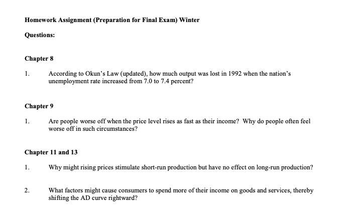 Solved Homework Assignment (Preparation for Final Exam) | Chegg.com