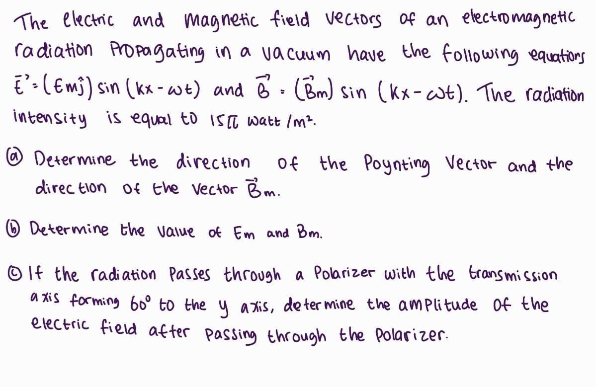 Solved The electric and magnetic field vectors of an | Chegg.com