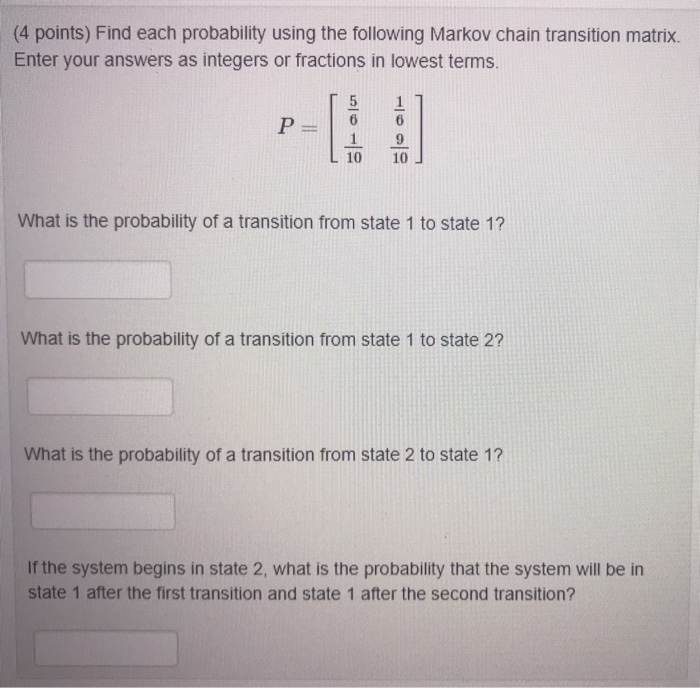 Solved (4 points) Find each probability using the following | Chegg.com