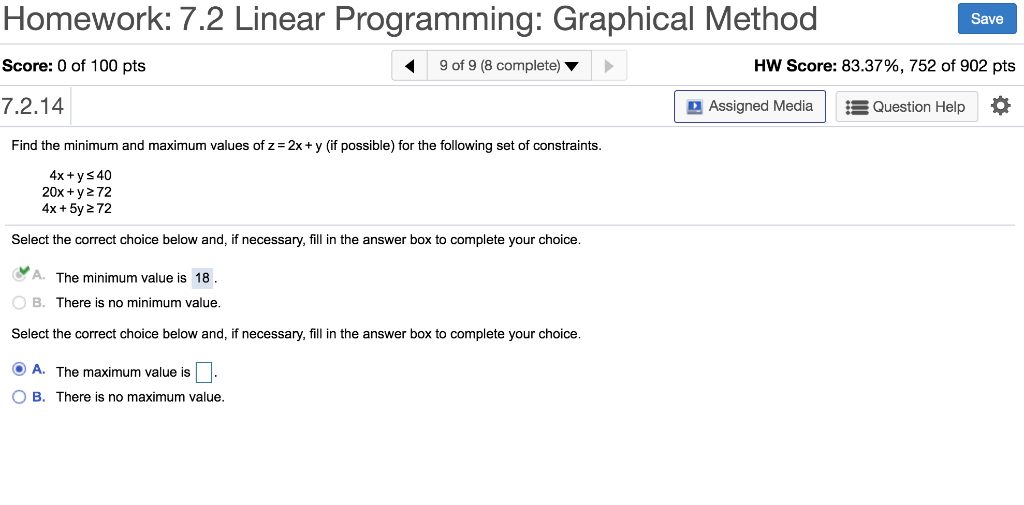 Solved Homework: 7.2 Linear Programming: Graphical Method | Chegg.com