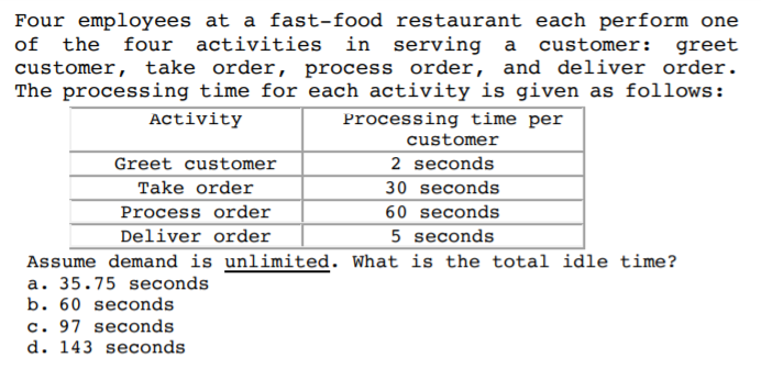 Solved Four employees at a fast-food restaurant each perform | Chegg.com