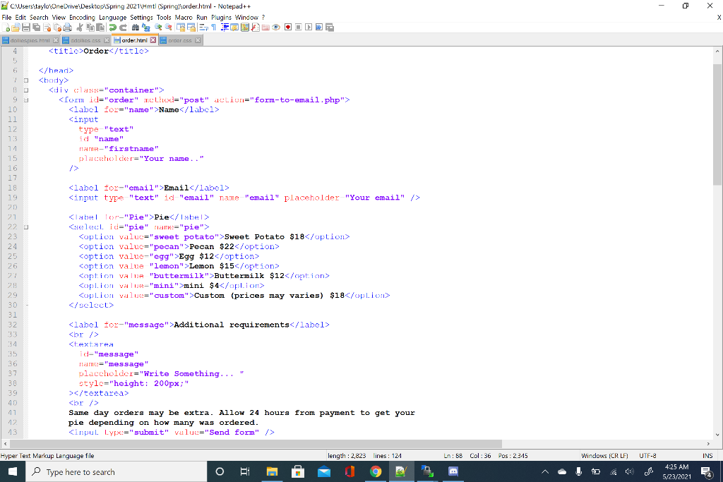Solved 던 CUsers taylo OneDrive Desktop Spring 2021Hmtl | Chegg.com