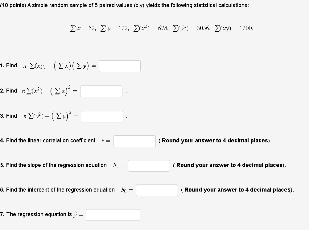 [Solved]: (10 points) A simple random sample of 5 paired v