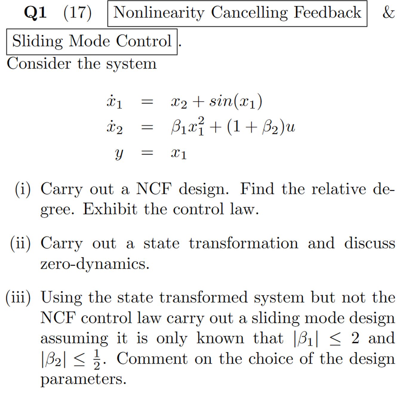 Solved Nonlinearity Cancelling Feedback(NCF) ﻿& Sliding Mode | Chegg.com