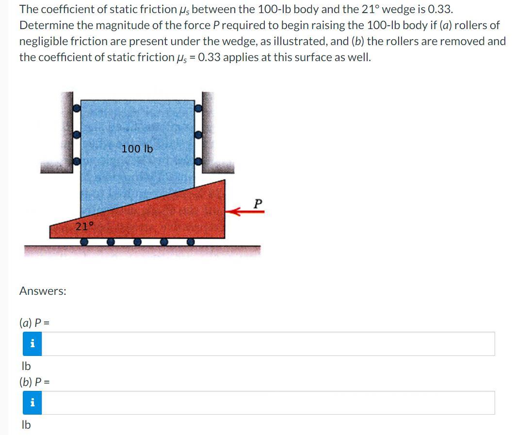 Solved The coefficient of static friction us between the | Chegg.com
