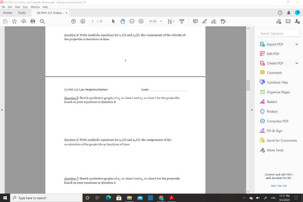 Solved 2 ACG PHY 121 Online Lab Projectile Motion.pdf - | Chegg.com