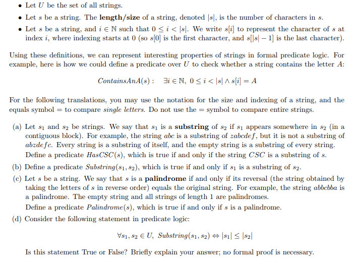 Solved Let U be the set of all strings . Let s be a string. | Chegg.com
