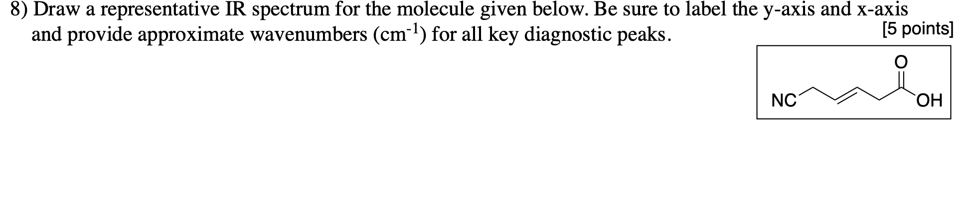 Solved 8) Draw a representative IR spectrum for the molecule | Chegg.com