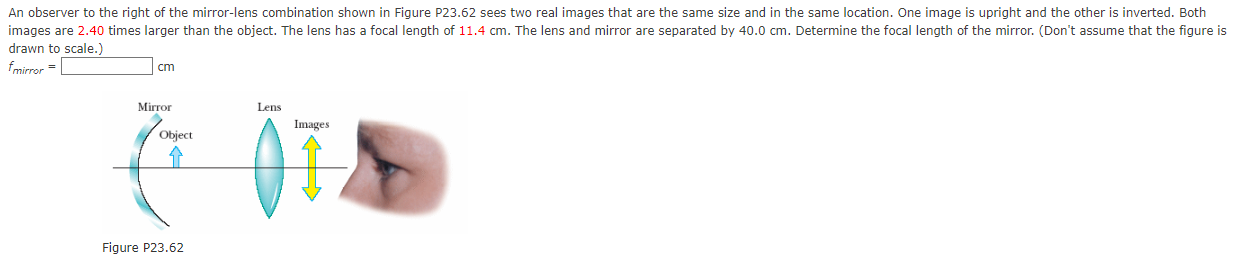 Solved An observer to the right of the mirror-lens | Chegg.com