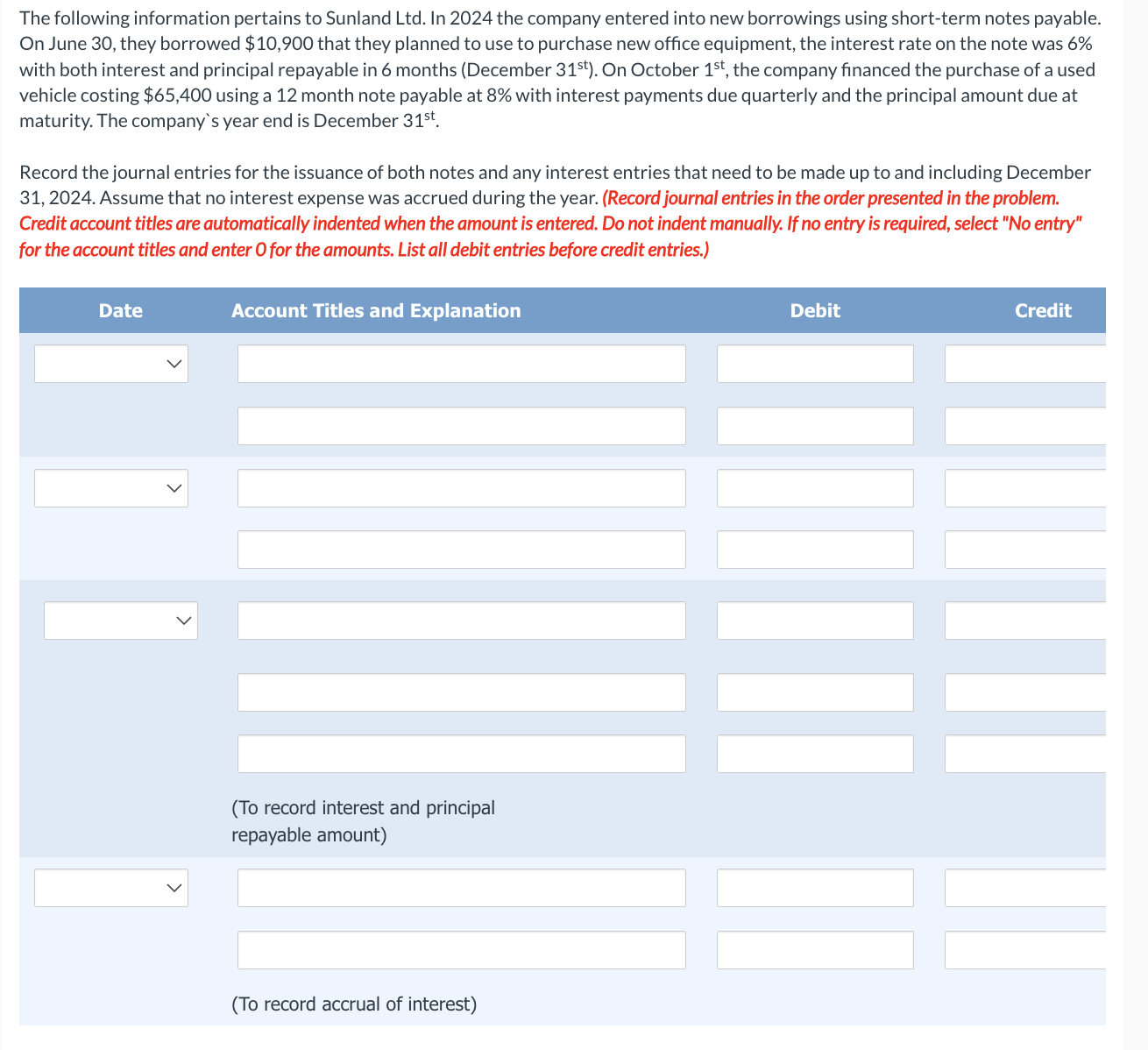 Solved The following information pertains to Sunland Ltd. In | Chegg.com