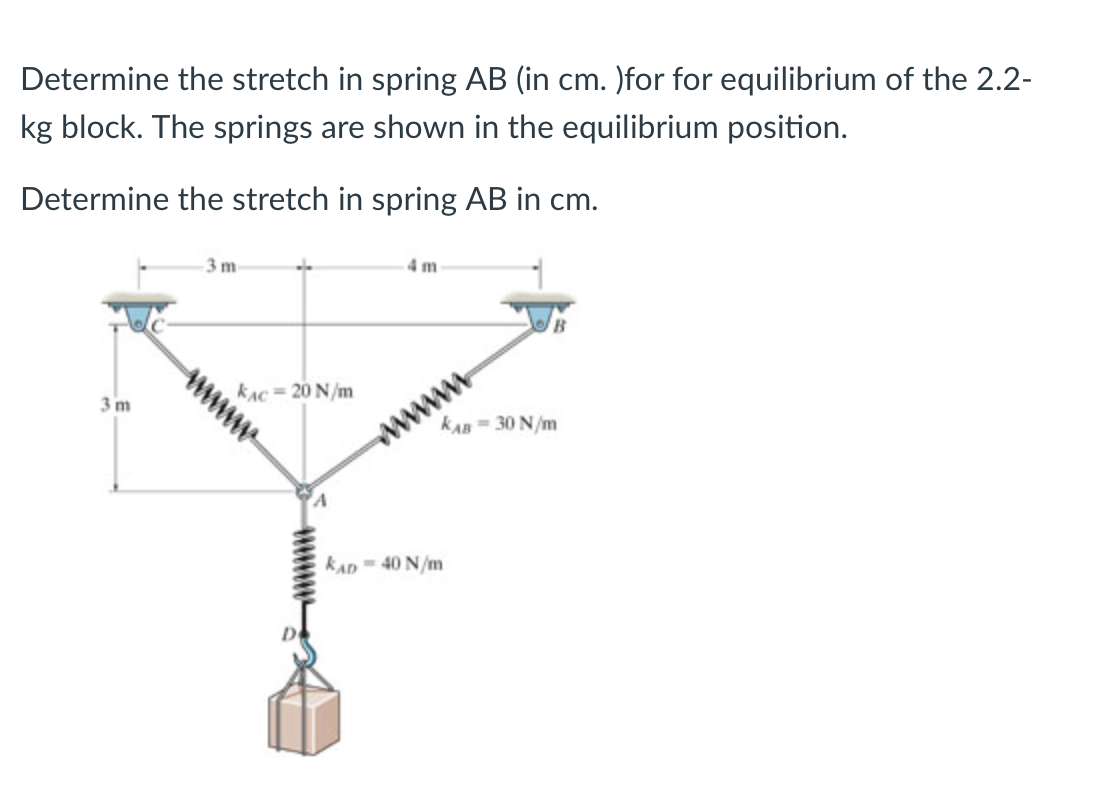 Solved Determine the stretch in spring AB (in cm. )for for | Chegg.com