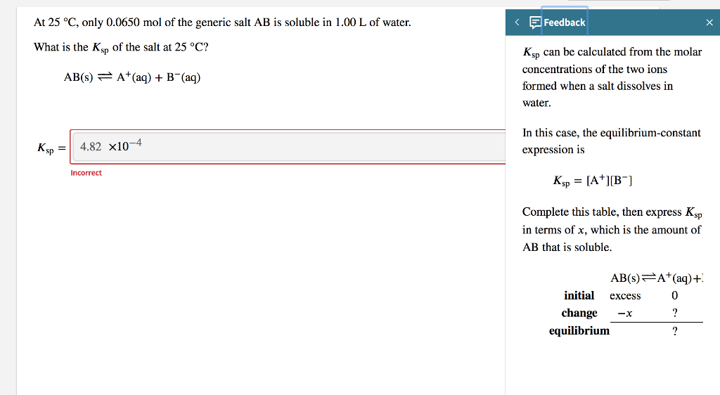 Solved At 25 °C, only 0.0650 mol of the generic salt AB is | Chegg.com