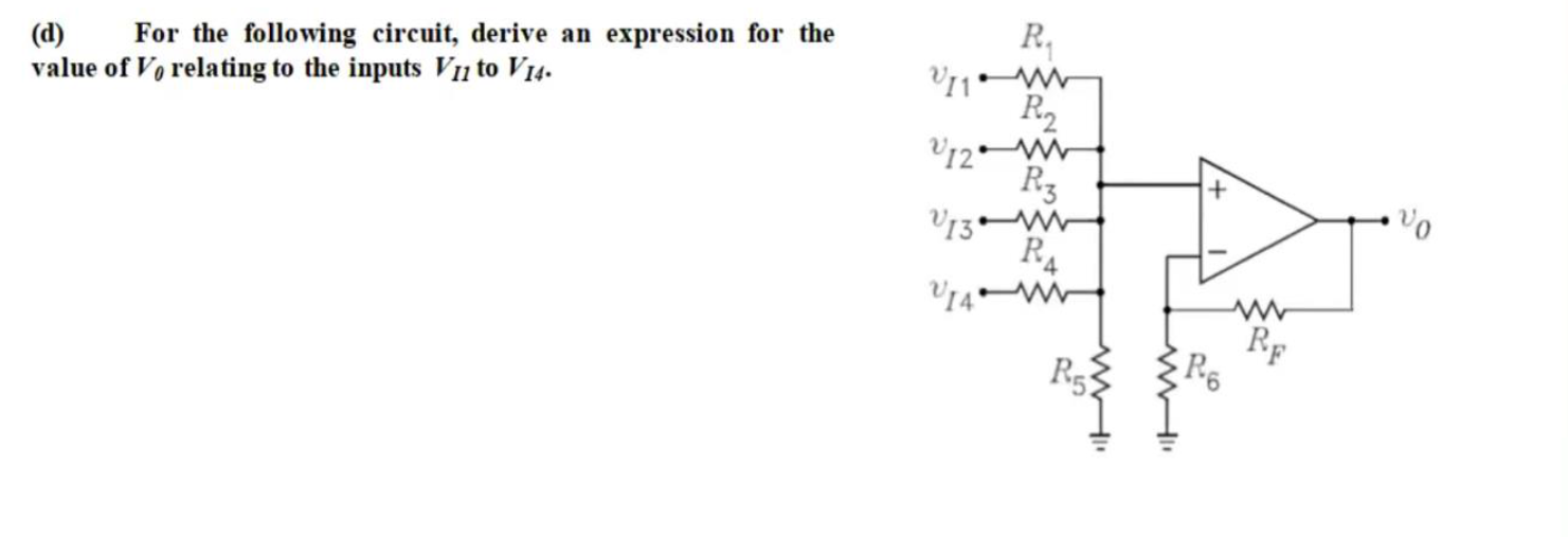 Solved (d) ﻿For the following circuit, derive an expression | Chegg.com