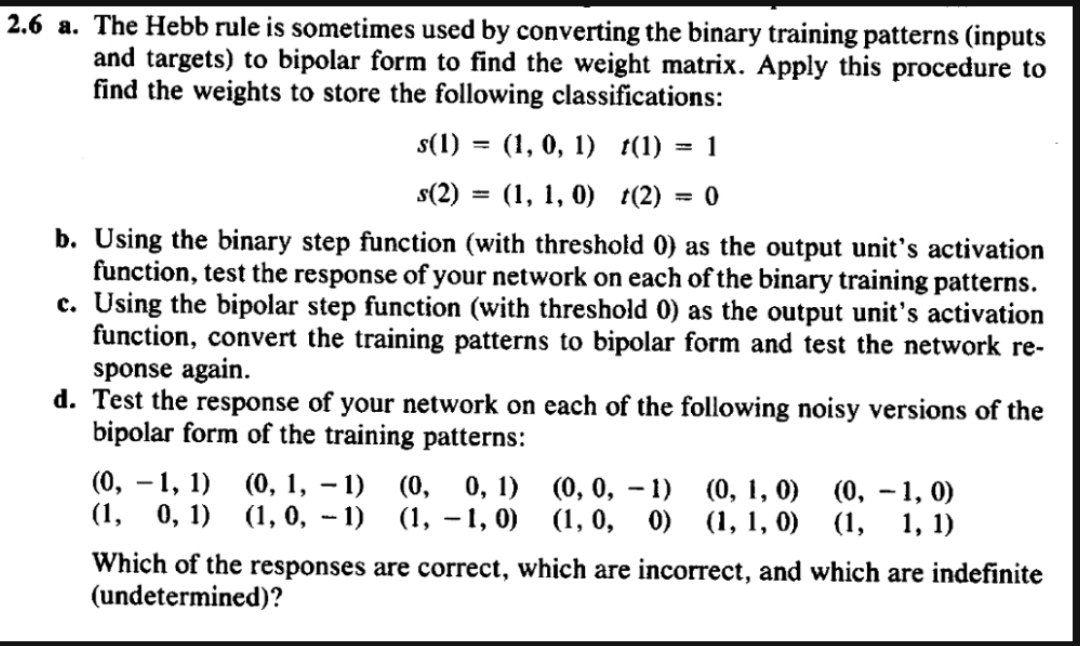 Solved 2.6 a. The Hebb rule is sometimes used by converting | Chegg.com