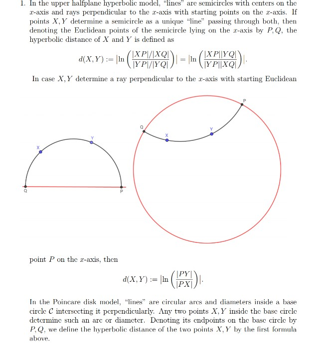 1. In the upper halfplane hyperbolic model, "lines" | Chegg.com