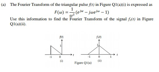 Solved (a) The Fourier Transform of the triangular pulse ft) | Chegg.com