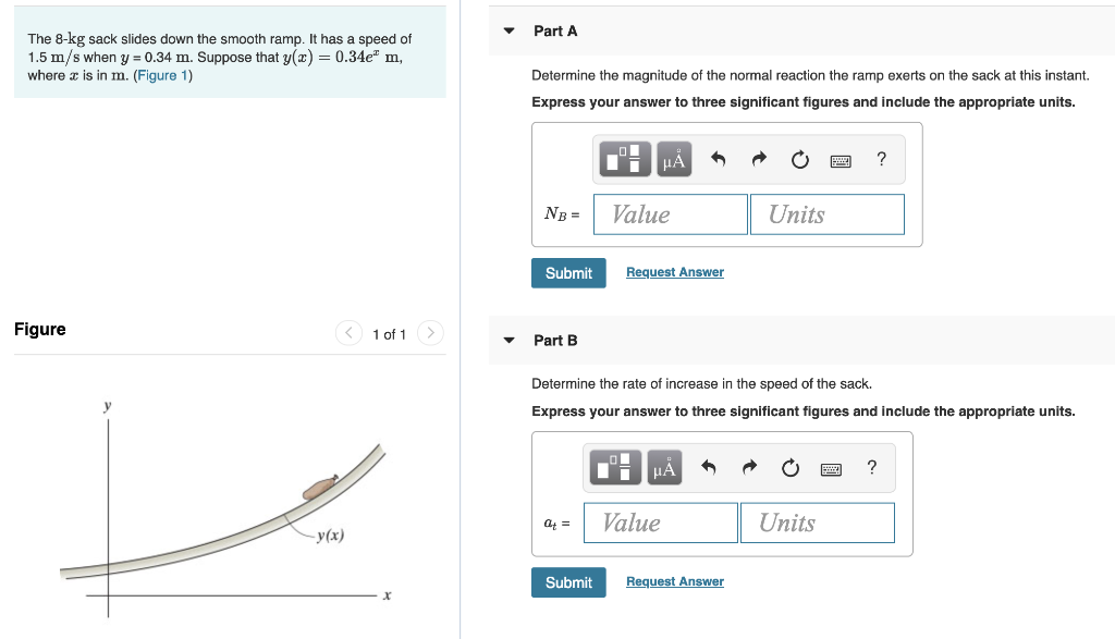 Solved The 8-kg sack slides down the smooth ramp. It has a | Chegg.com