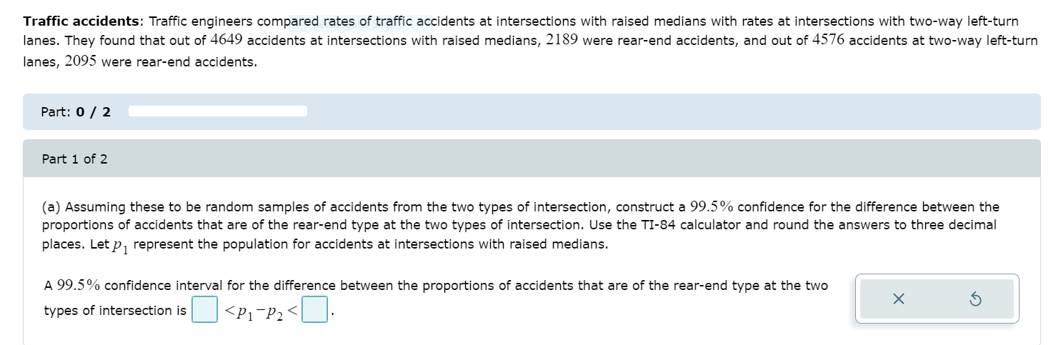 Solved Traffic accidents: Traffic engineers compared rates | Chegg.com