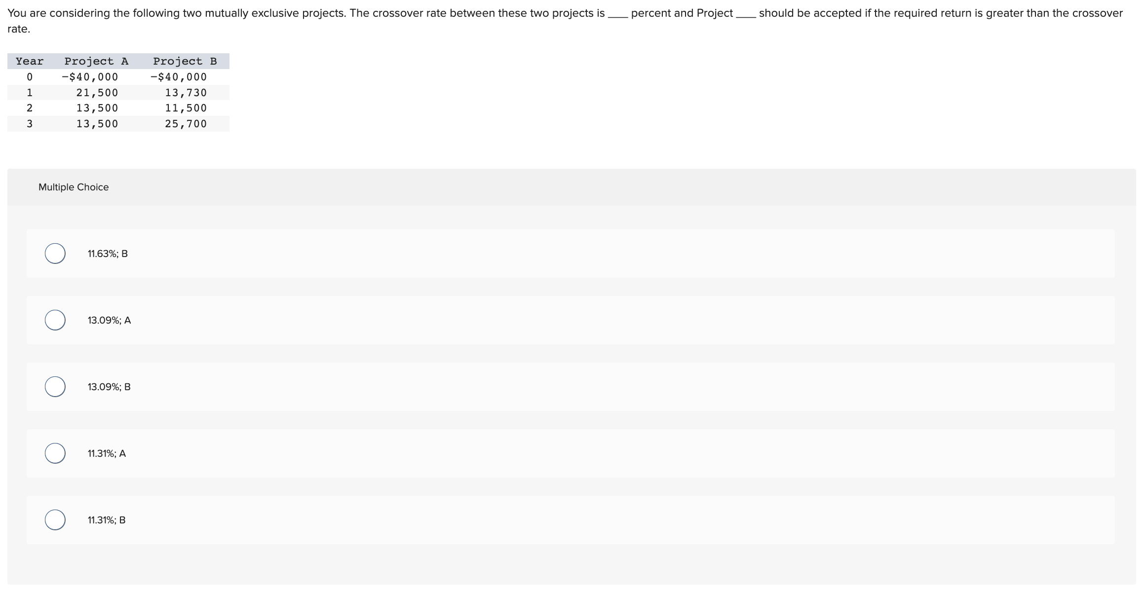 Solved POD has a project with the following cash flows: | Chegg.com