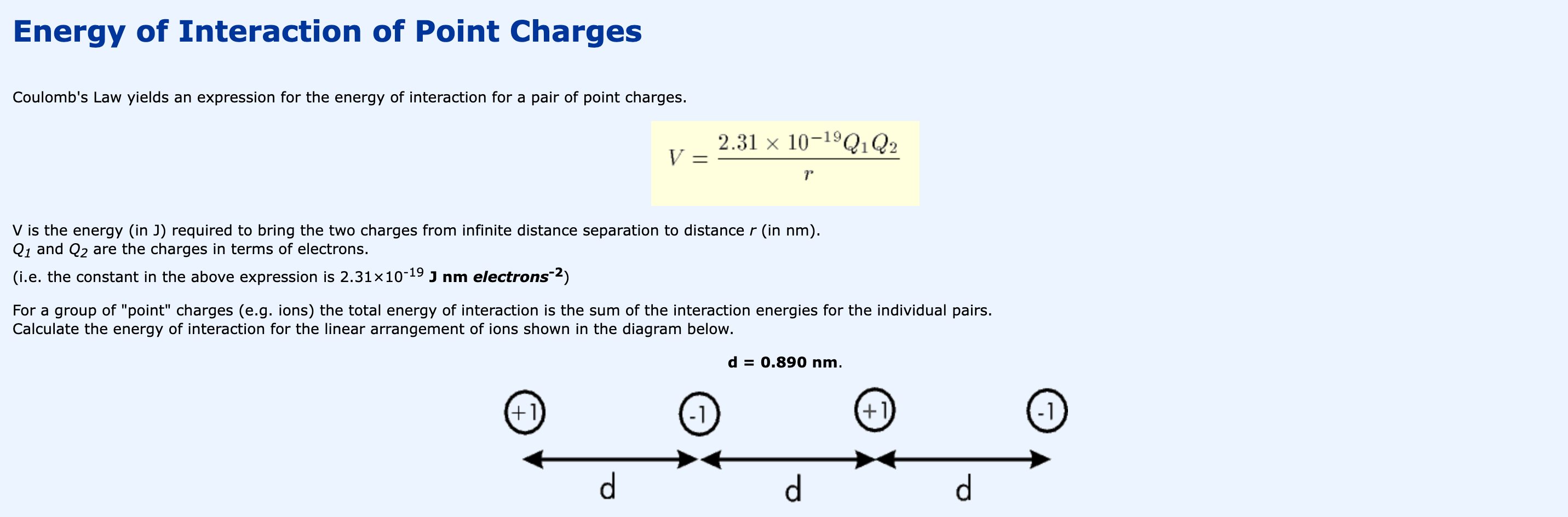 Solved Energy of Interaction of Point Charges Coulomb's Law | Chegg.com