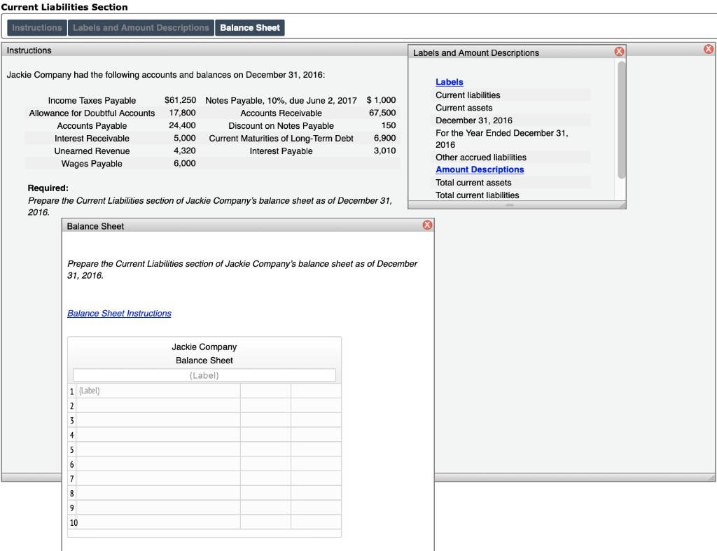 Solved Current Liabilities Section Instructions Labels and | Chegg.com