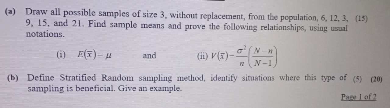 Solved (a) Draw all possible samples of size 3, without | Chegg.com