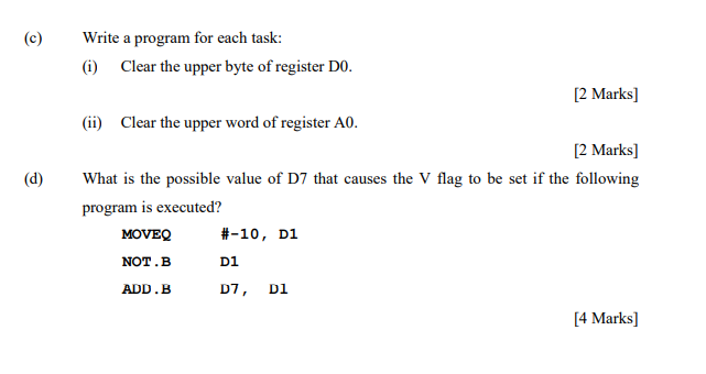 Solved (c) (d) Write a program for each task: (1) Clear the | Chegg.com