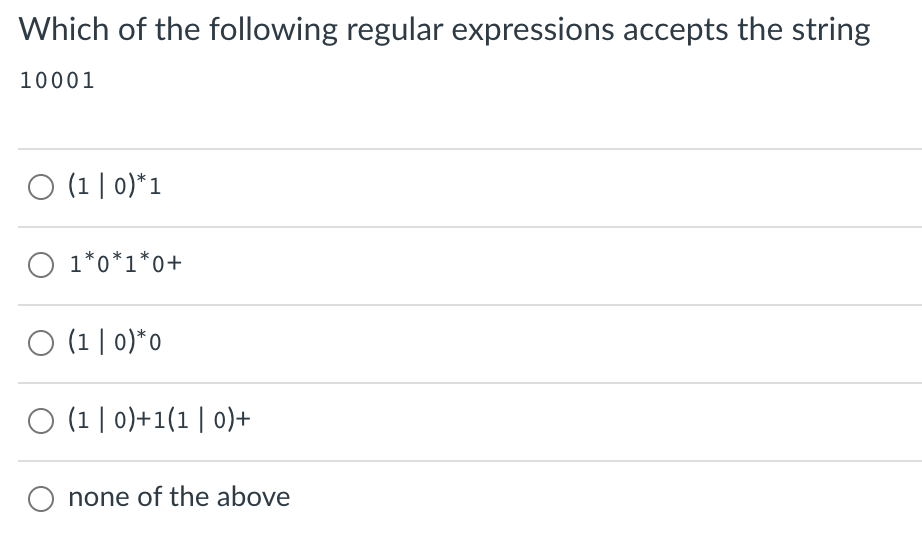 Solved Which of the following regular expressions accepts | Chegg.com