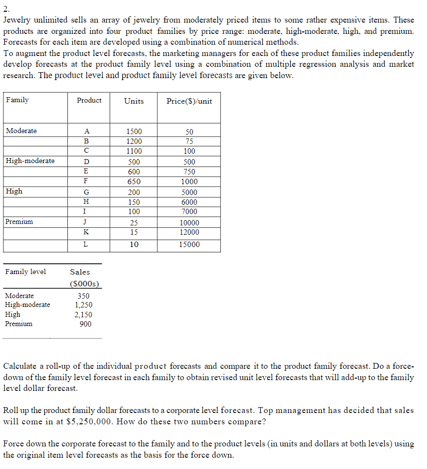 Solved 2. Jewelry unlimited sells an array of jewelry from | Chegg.com