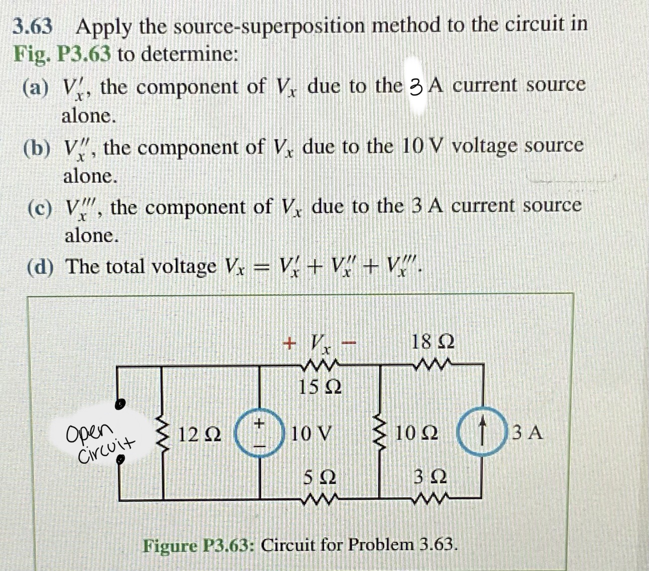 Solved 3.63 Apply the source-superposition method to the | Chegg.com