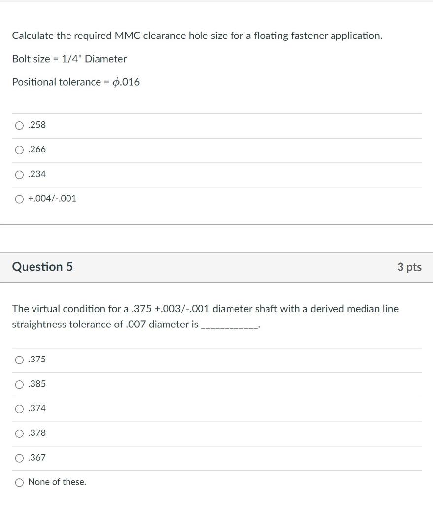 Solved Calculate the required MMC clearance hole size for a | Chegg.com