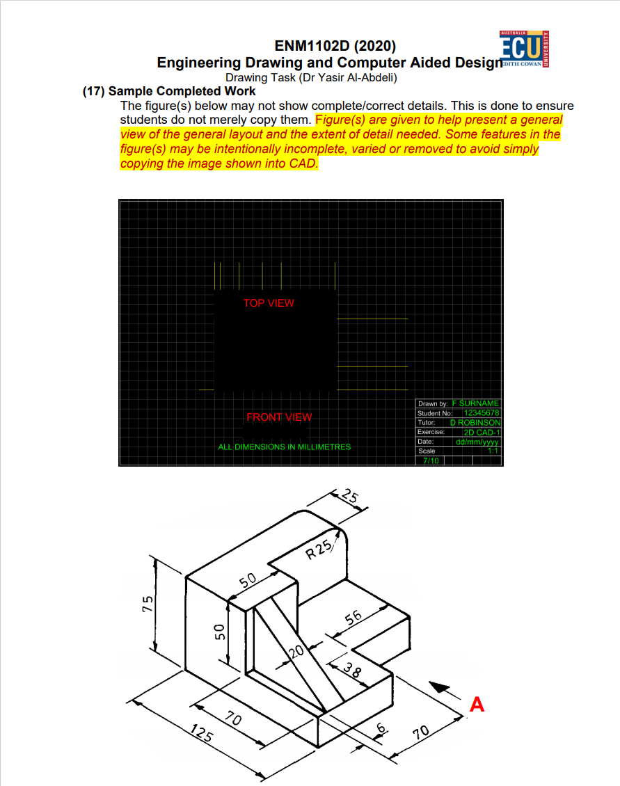 Solved AUSTRALIA ENM1102D (2020) ECU Engineering Drawing and | Chegg.com