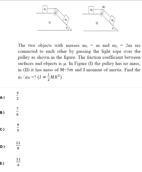Solved MI It 0 E The two objects with masses mı = m and m2 = | Chegg.com