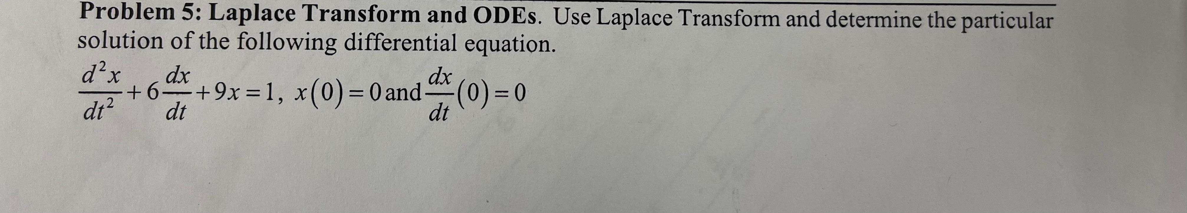 Solved Problem 5 Laplace Transform And Odes Use Laplace