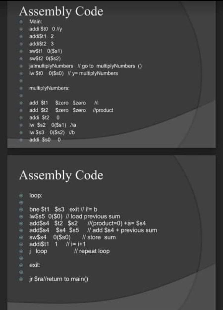 Solved Assembly Code Main: addi Sto Olly addist 1 2 addi$123 | Chegg.com