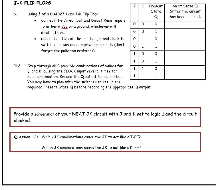 Solved 6. Using 21 of a CD4027 Dual J-K Flip Flop: - Connect | Chegg.com